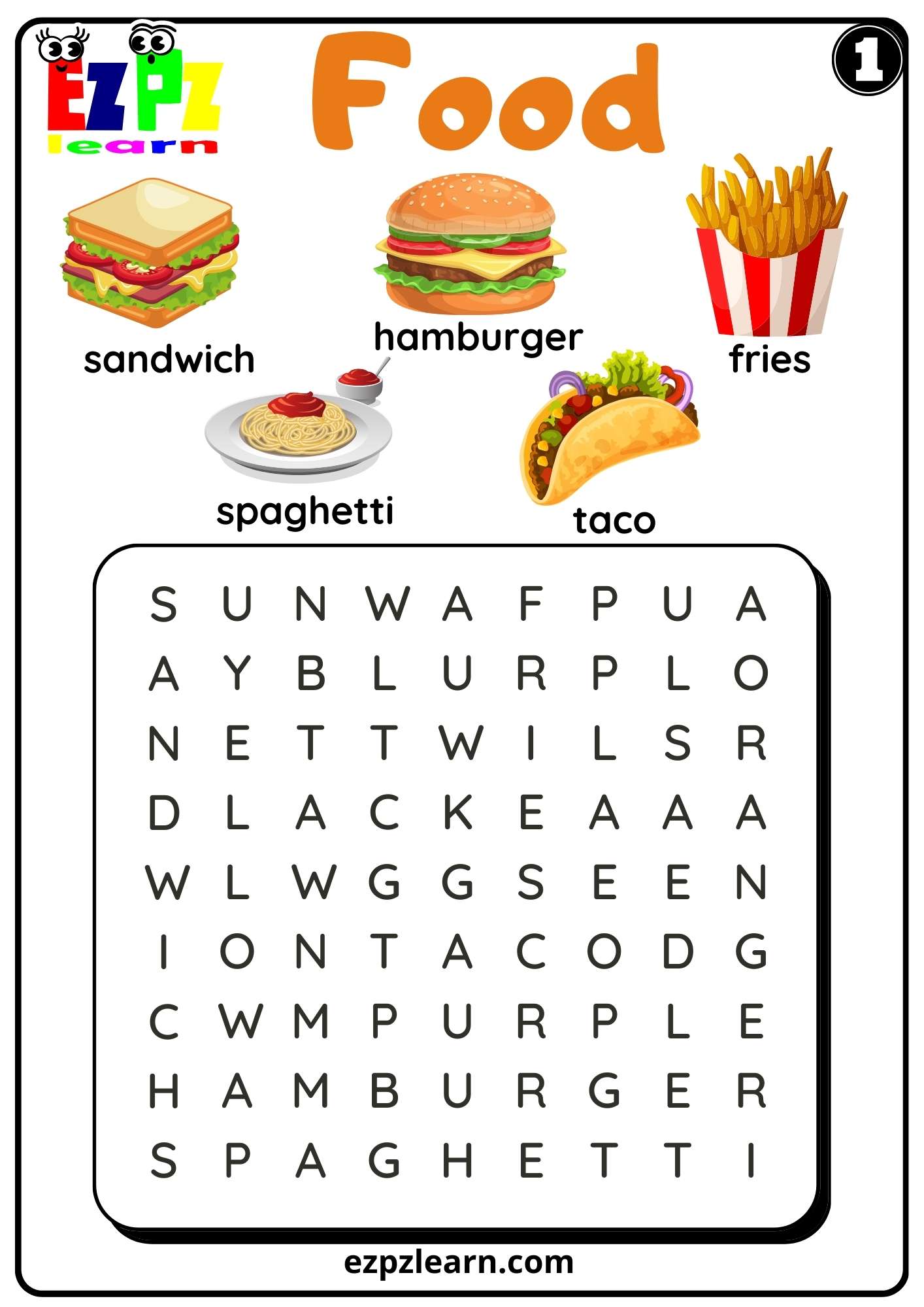 Food Worksheet For Kindergarten